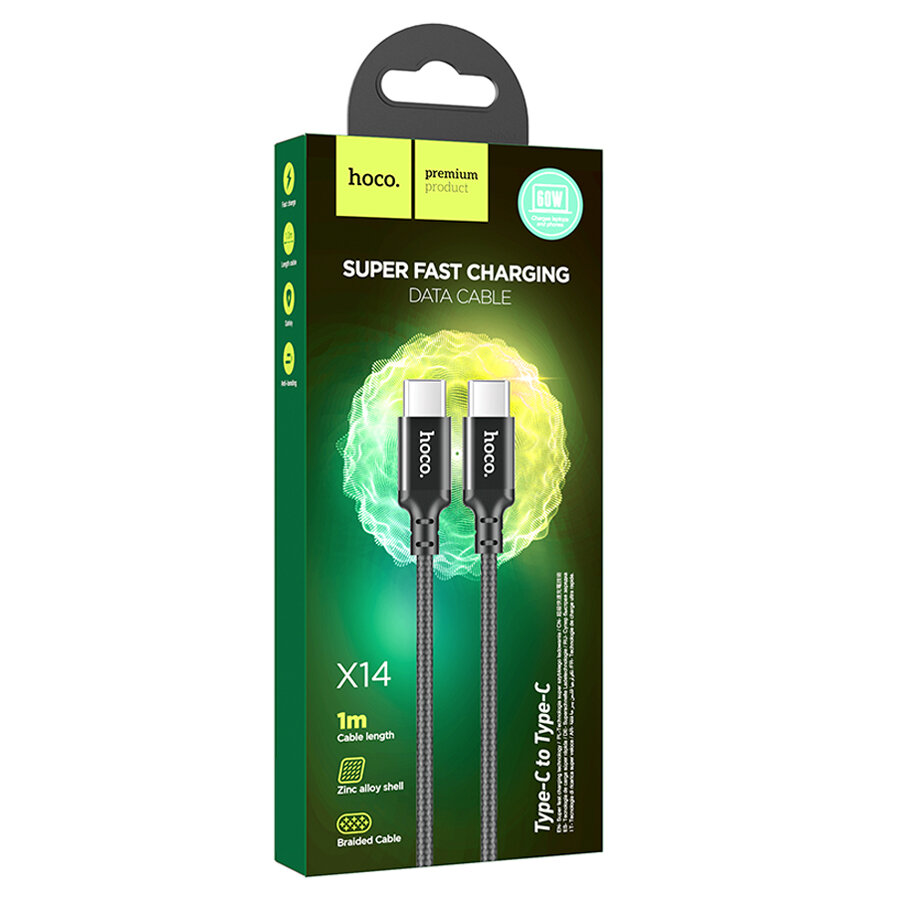 Кабель Type-C Hoco X14 Type-C, 60W PD, 3A, 1м, черный