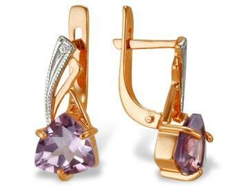 Серьги, желтое золото, 585 проба, фианит, хризолит