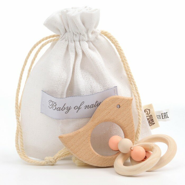 Прорезыватель для зубов «Bird» с эластичными и деревянными элементами, 7412548