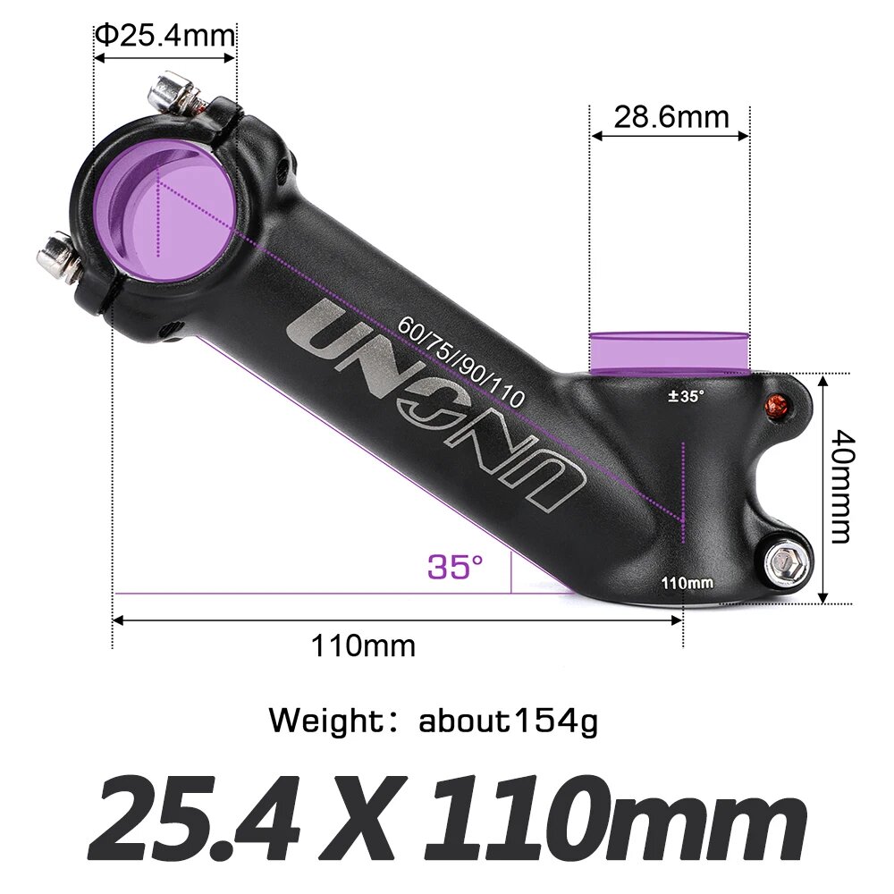 UNO 25,4 мм вынос руля MTB черный алюминий Сиреневый, 25.4x110mm 35 stem