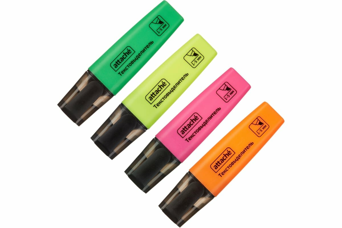 Attache Colored маркер выделения 1-5 мм набор 4 цвета, 4 шт, 629205 для конспектов