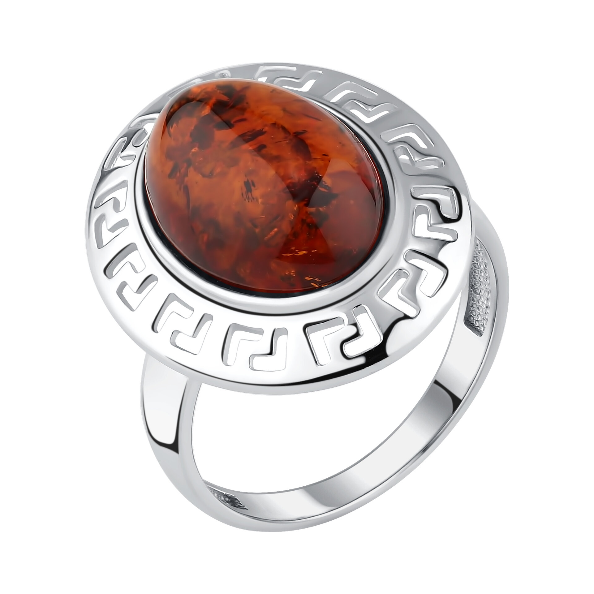 Кольцо, серебро, 925 проба, родирование, янтарь