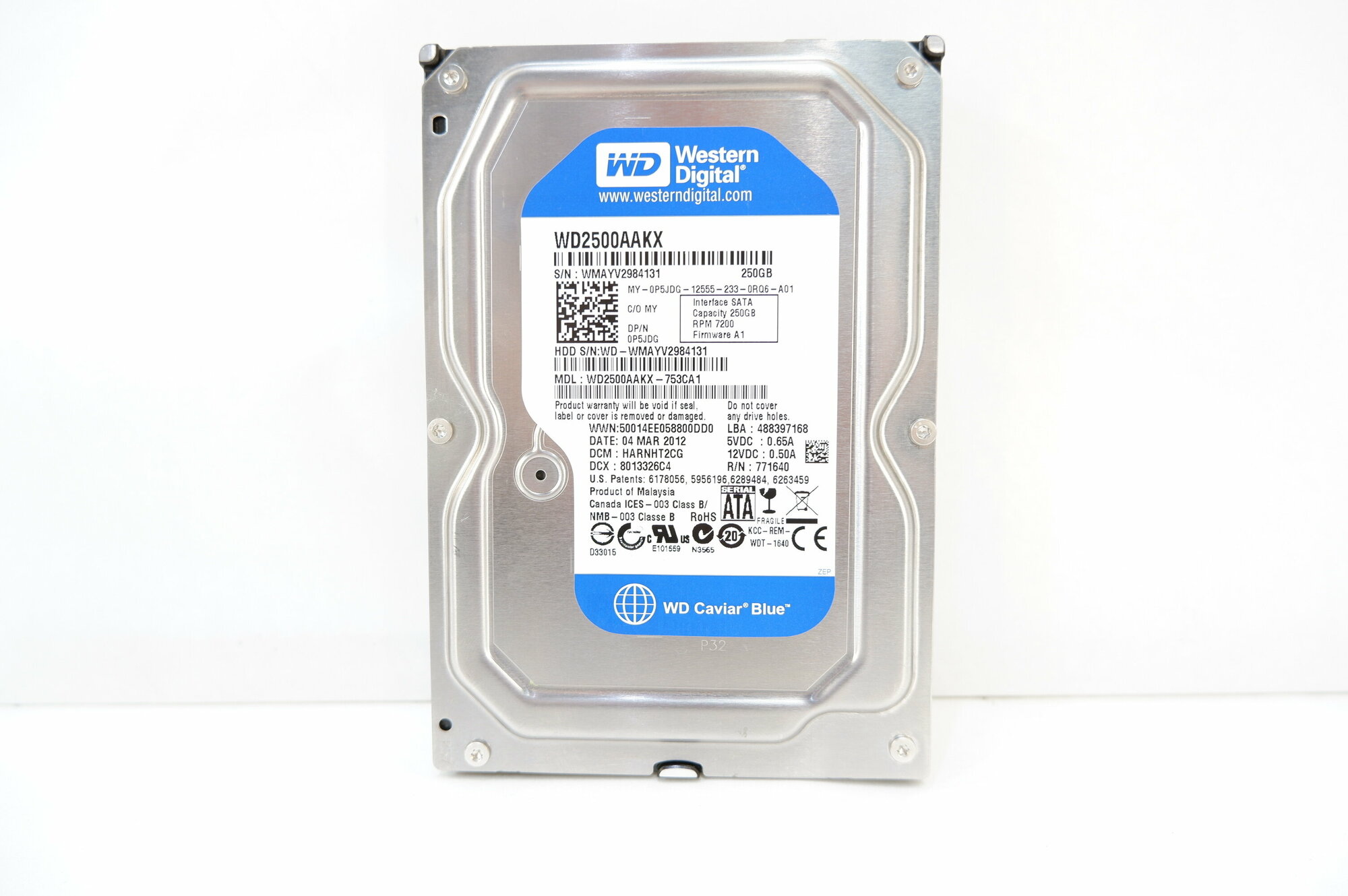 Жесткий диск 3,5" SATA 250Gb WD / Western Digital WD2500AAKX / WD Caviar Blue, для настольного компьютера, 3.5", SATA 6Gb/s, 250 Гб, буфер 16 Мб, скорость вращения 7200 rpm