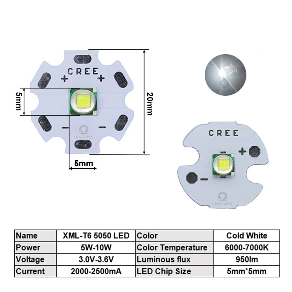 Светодиод Cree XML-T6 5W-10W 6500K