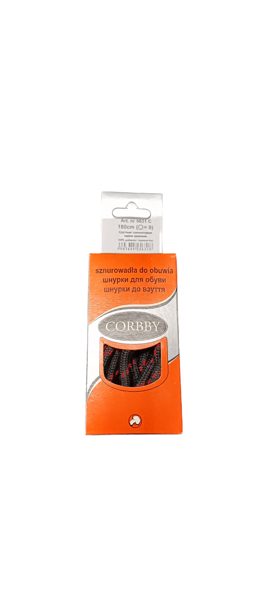 CORBBY Шнурки 180 см. круглые 5 мм, трекинговые, полиэстер, цветные. (красно-черные)