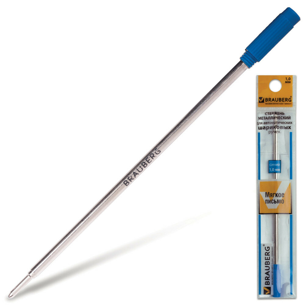Стержень шариковый BRAUBERG металлический 116 мм тип CROSS узел 1 мм упаковка с подвесом синий 170201 7 шт
