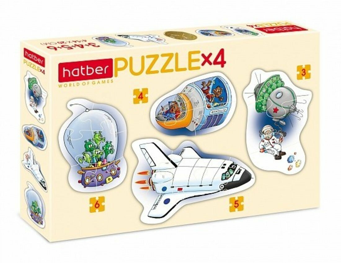 Пазлы фигурные Hatber Космические истории 4 картинки 3 4 5 6 элементов 200х140 мм П35_28748 3+