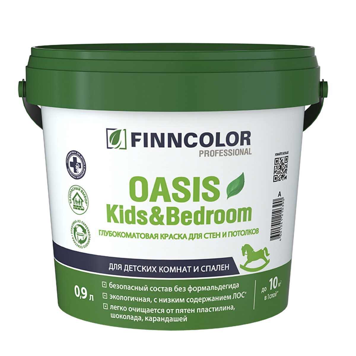 Краска для стен и потолков Oasis Kids&Bedroom FINNCOLOR, глубокоматовая, база С, бесцветная, 0,9 л