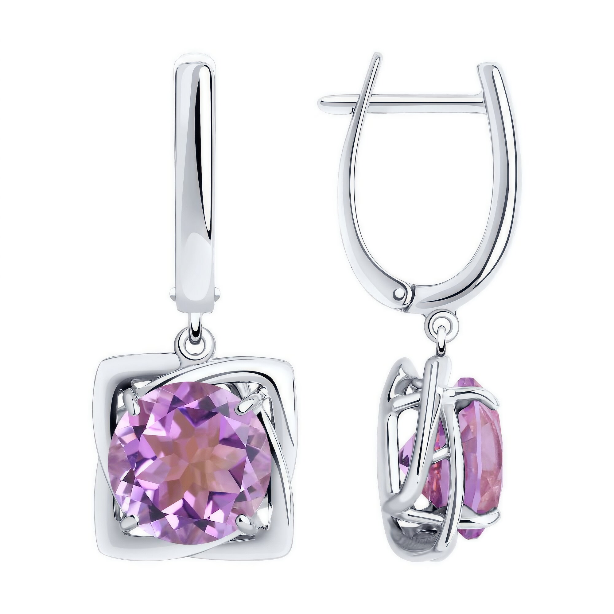 Серьги, серебро, 925 проба, серебрение, аметист
