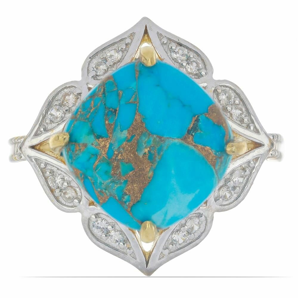 Кольцо, серебро, 925 проба, циркон, бирюза