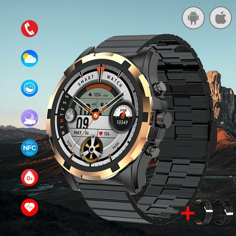 2024 Умные часы с функцией вызова через Bluetooth, смарт-часы с кислородом крови, монитор сердечного ритма, фитнес-трекер, 3 ремешка, для android IOS