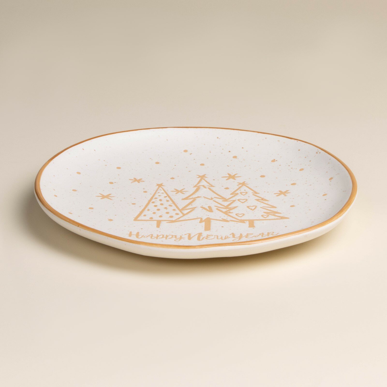 Тарелка Новогодняя SL Home «С Новым Годом», d=21 см, фарфор, белая