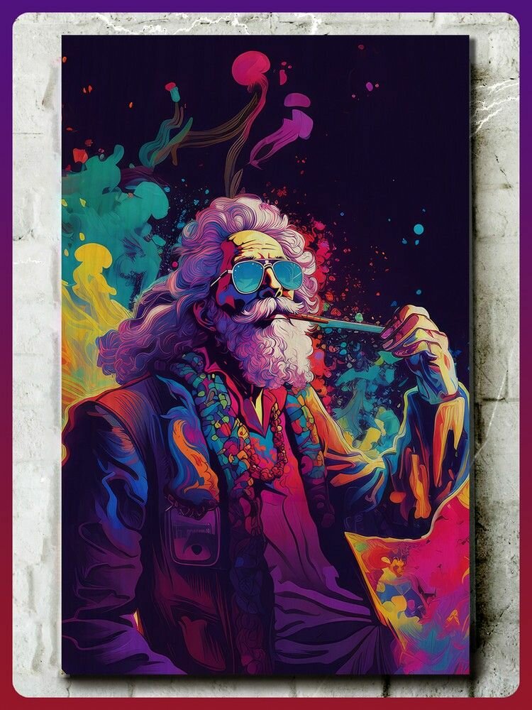 Картина интерьерная на дереве Разное Мужчина (Дедушка, бородач, яркие краски) - 62412233