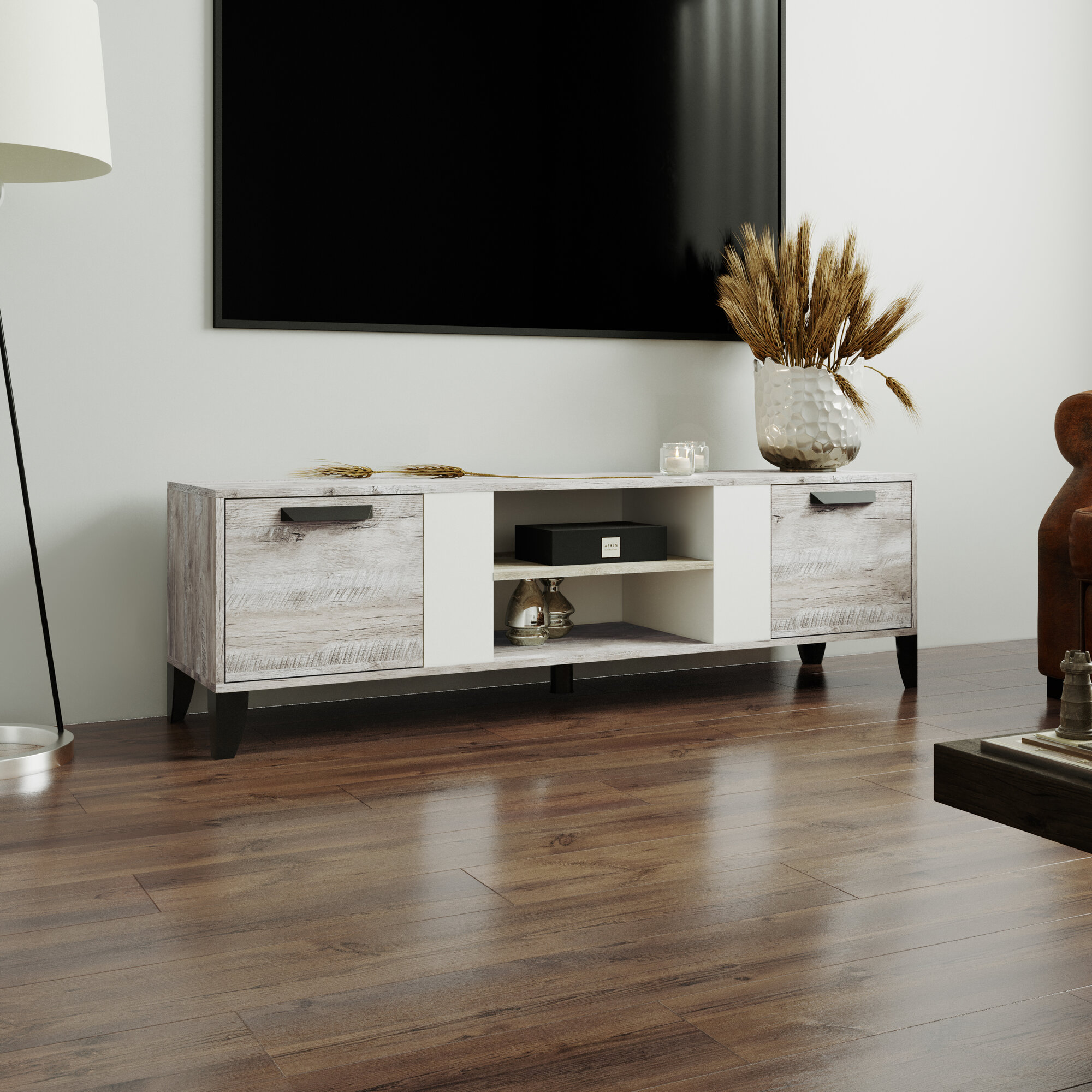 Тумба под телевизор Парус-7 от Тэкс 1652х500х400мм дуб юкон/белый