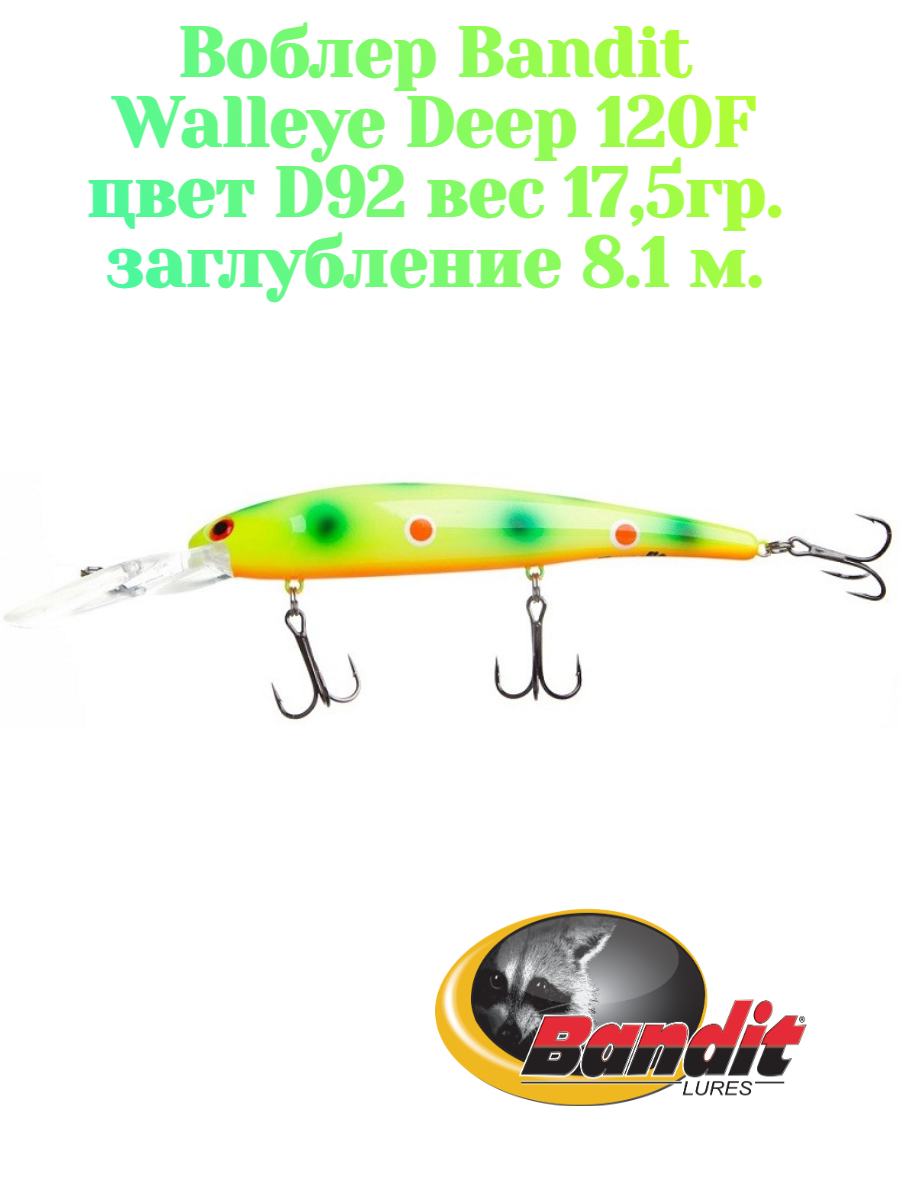 Воблер Bandit Walleye Deep 120F original цвет D92 вес 17,5гр. заглубление 8.1 м.