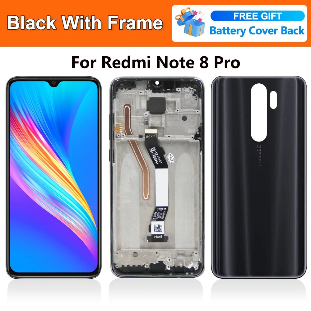 6,53 "для Xiaomi Redmi Note 8 Pro ЖК-дисплей с сенсорным экраном, для Redmi Note 8Pro M1906G7I Замена ЖК-дисплея, с рамкой Black Frame Cover