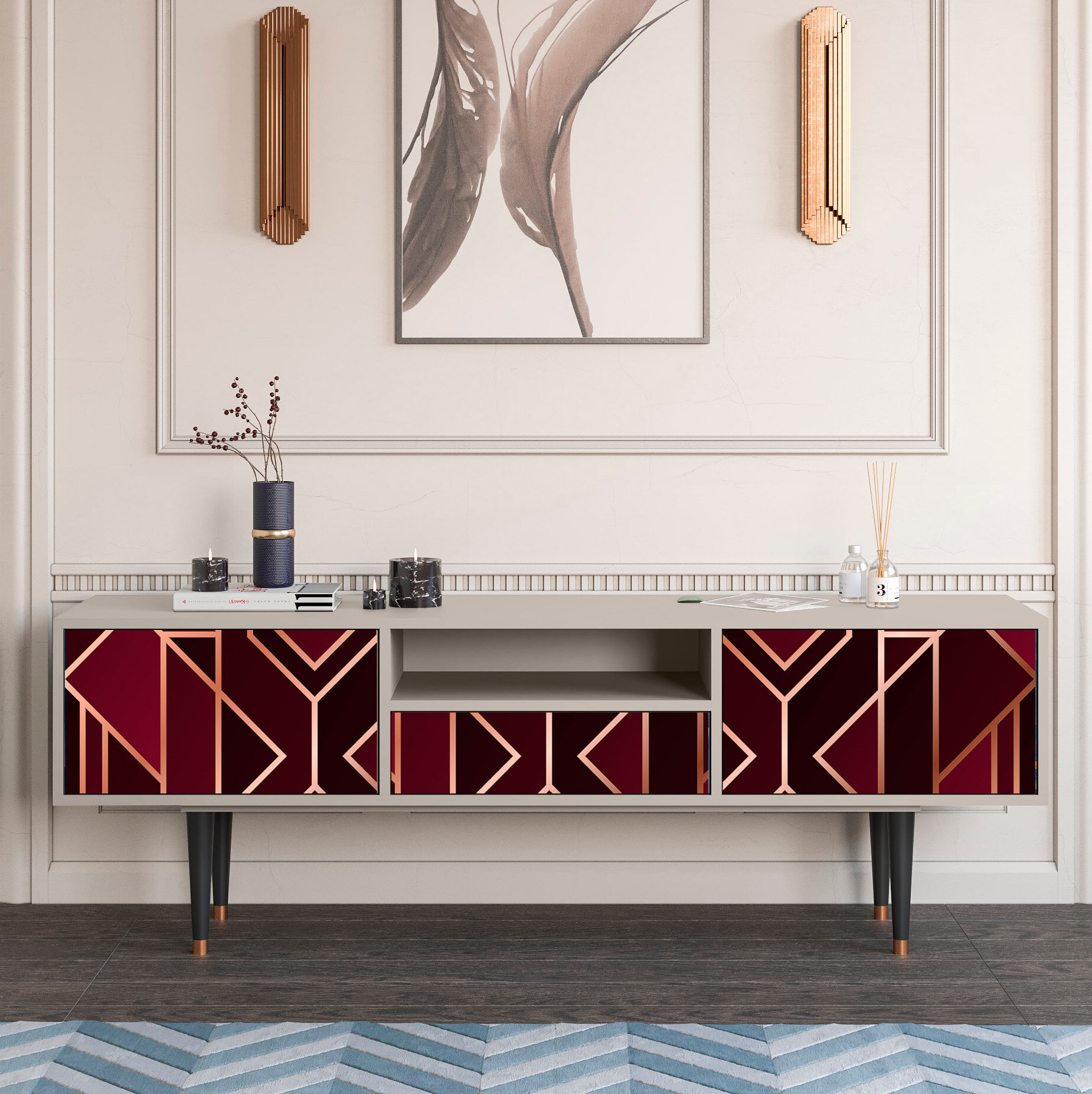 ТВ-Тумба - STORYZ - T6 Burgundy Jewelery, Размер - 170 x 69 x 41 см, Цвет корпуса - , Сатин