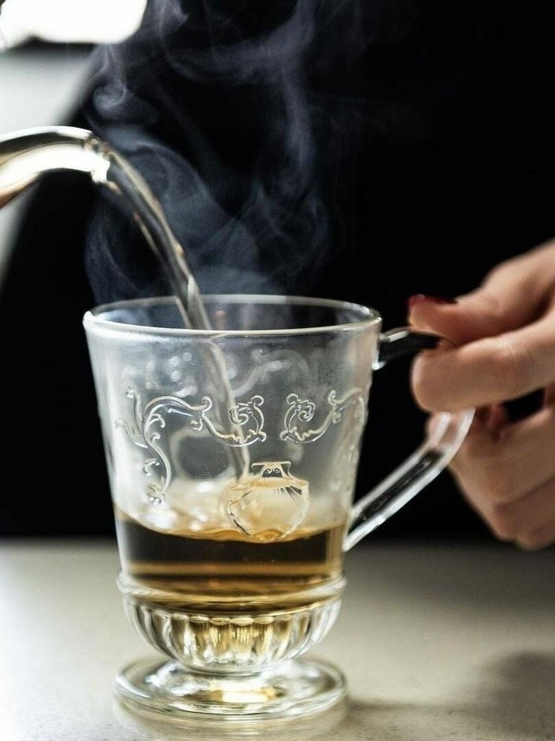 La Rochere кружка, чашка с ручкой "Ракушка" "VERSAILLES" 1 шт, 275 мл. Прозрачное закаленное стекло. Франция