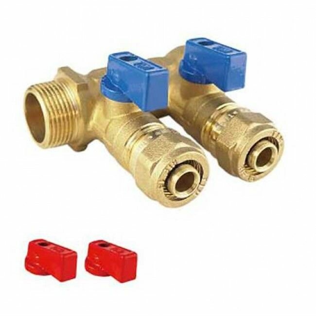 Коллектор 1"х3/4" с шаровыми кранами 2 ф20мп выхода