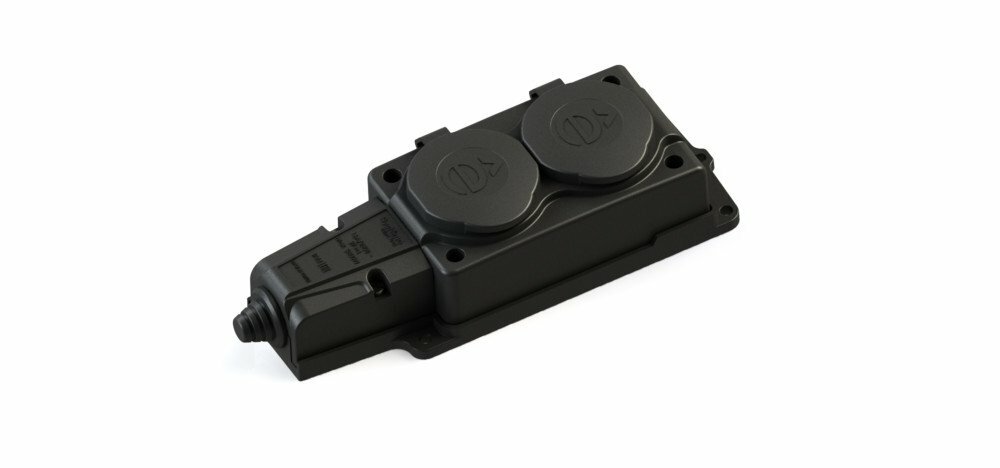 Systeme Electric MultiSet Черная Колодка 2х розетка 2К+З каучуковая 16А/250В IP44, MST4102BK