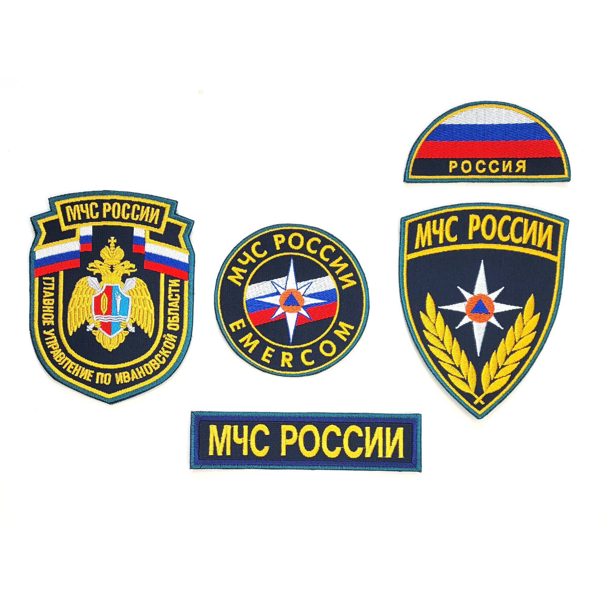 Шевроны и нашивка МЧС России Главное управление по Ивановской области нового образца вышитые, комплект из 5 штук