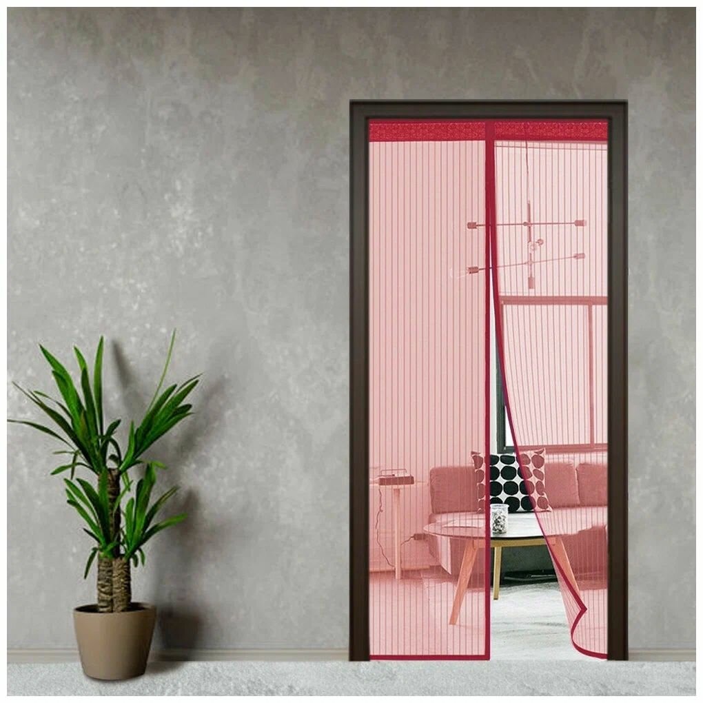 Сетка антимоскитная на дверь, антимоскитная шторка на магнитах 90*210 мм бордовая