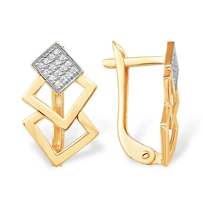 Серьги, красное золото, 585 проба, фианит