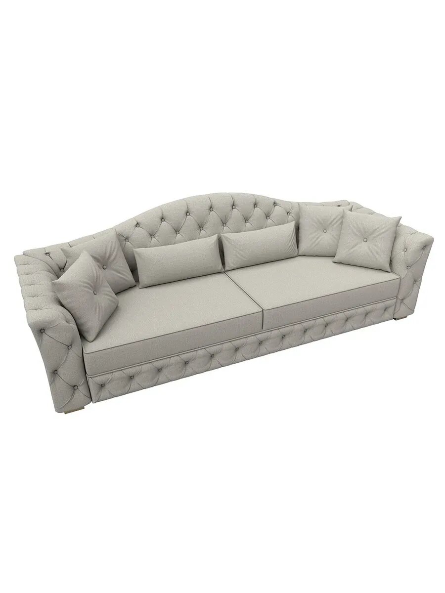 Диван прямой интерьерный Мельбурн на ножках,251х104х98 см, с каретной стяжкой, спальное место 198х140 см, рогожка бежевый