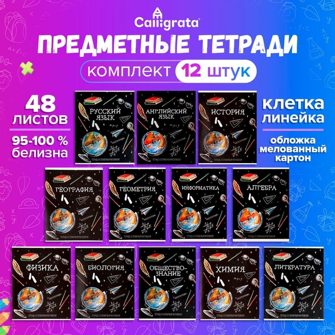 Набор предметных тетрадей 48 листов, Calligrata «Доска», 12 предметов