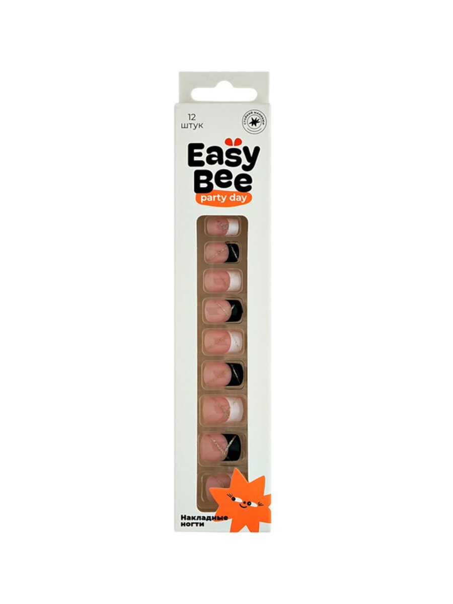 Набор накладных ногтей с клеевыми стикерами EASYBEE NAIL DAY Black & White French (12 шт + клеевые стикеры 24 шт)