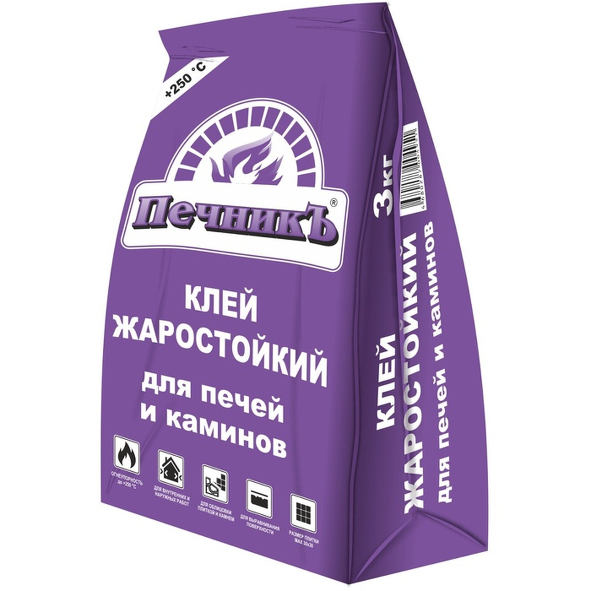 Клей "Печникъ", жаростойкий, для печей и каминов, 3 кг, серый