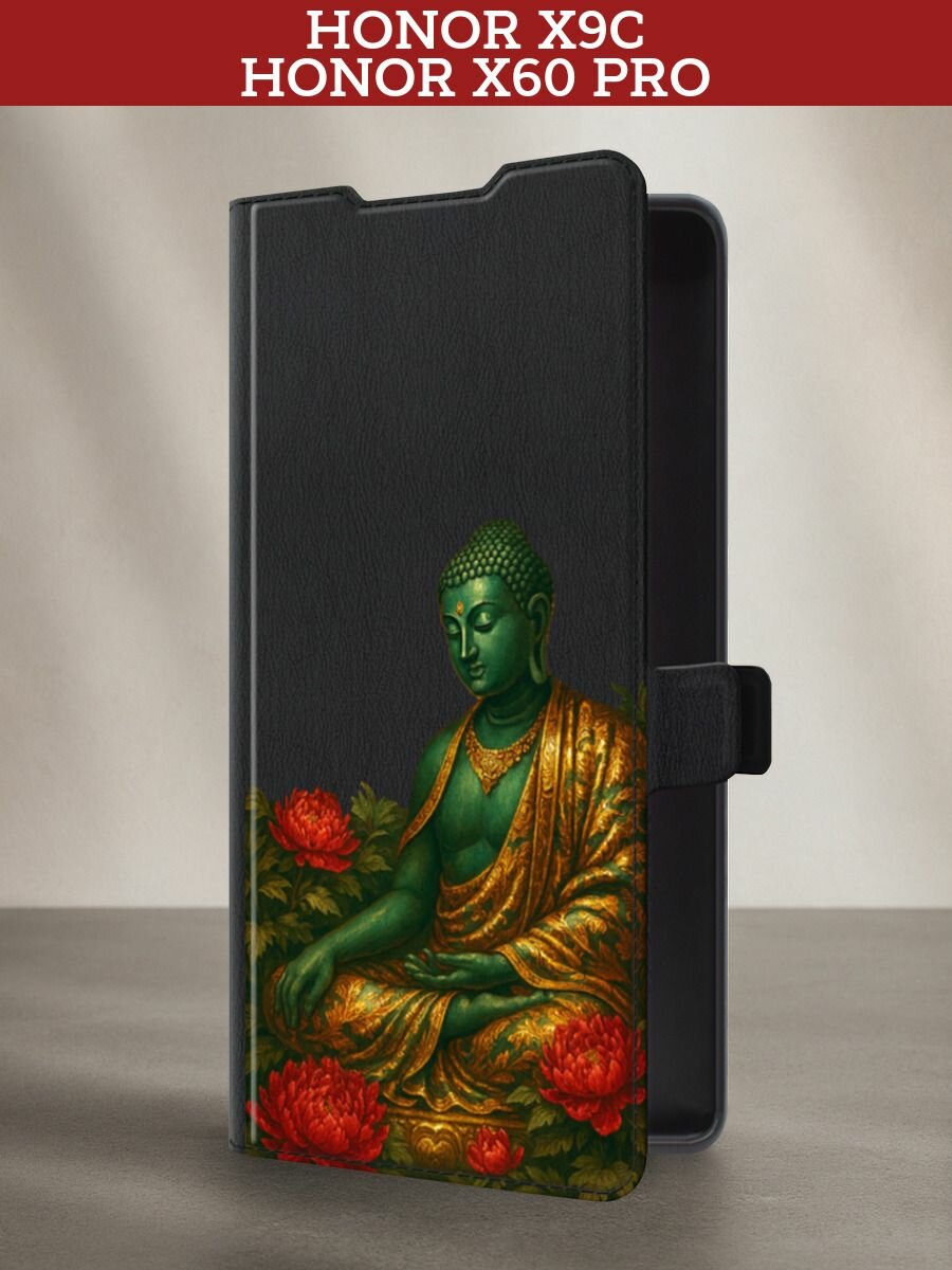 Чехол-книжка на Honor X9C/Honor X60 Pro / Хонор Х9С/Хонор Х60 Про с принтом Монах в чаще 3, черный