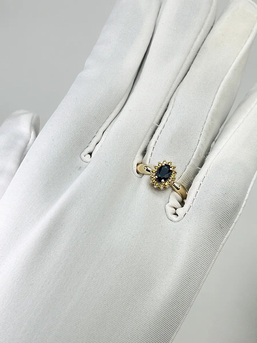 Кольцо, золото, 375 проба, бриллиант, сапфир