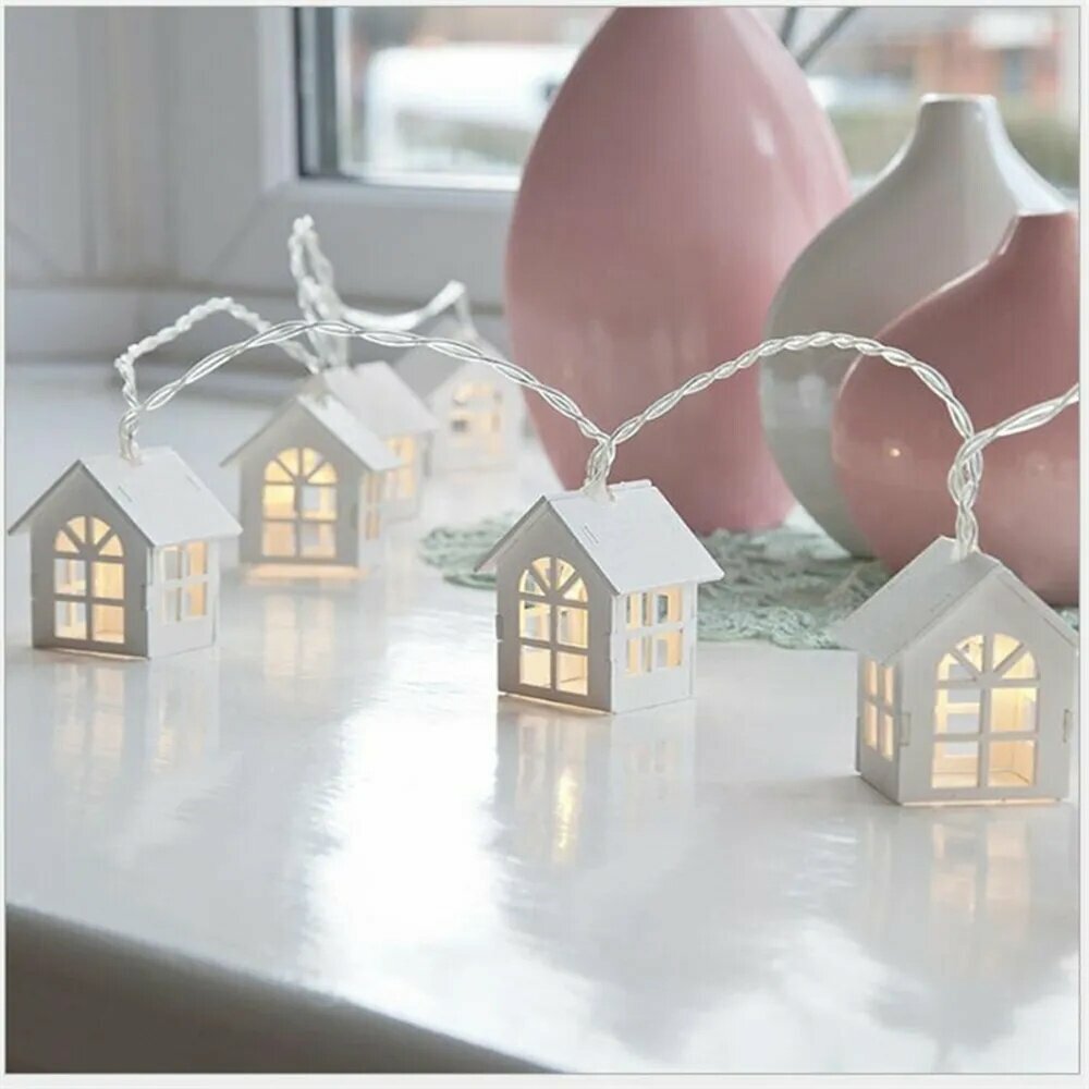 Asblyjos-10LED LED Гирлянда Wood House 1,5 метра USB Гирлянда для дома Тёплый белый