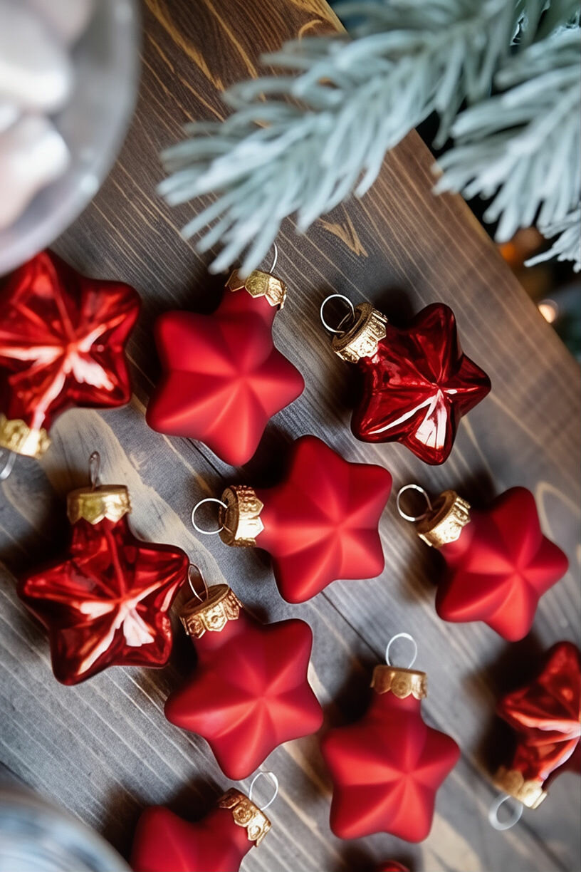 Набор ёлочных игрушек звёздочки мини, стекло, красный, глянцевые и матовые, 4.5 см, 12 шт, Winter Deco 1001389