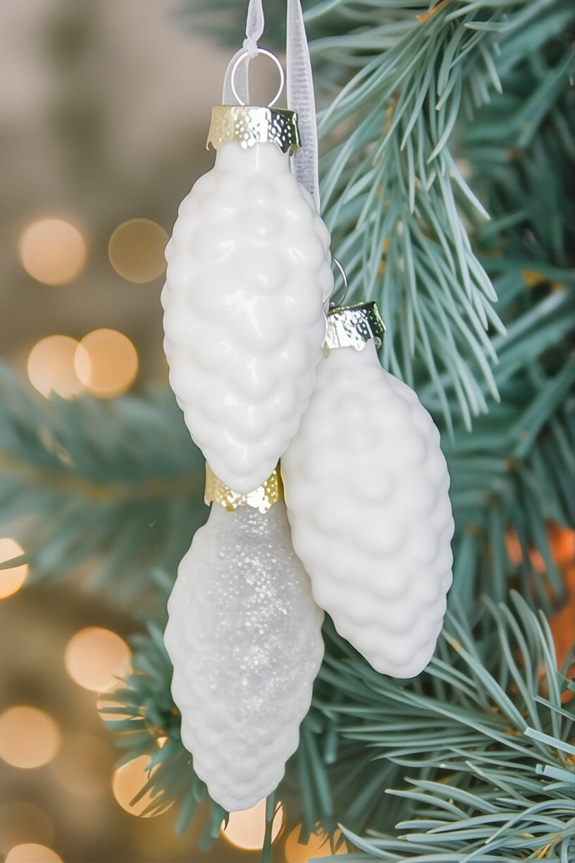 Ёлочное украшение-гроздь шишечки на ленточках молочный, стекло, 11 см, Winter Deco 1001444