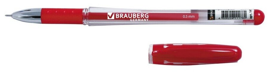 Ручка гелевая BRAUBERG "Geller" (брауберг "Геллер"), корпус прозрачный, игольчатый пишущий узел 0,5мм, резинов