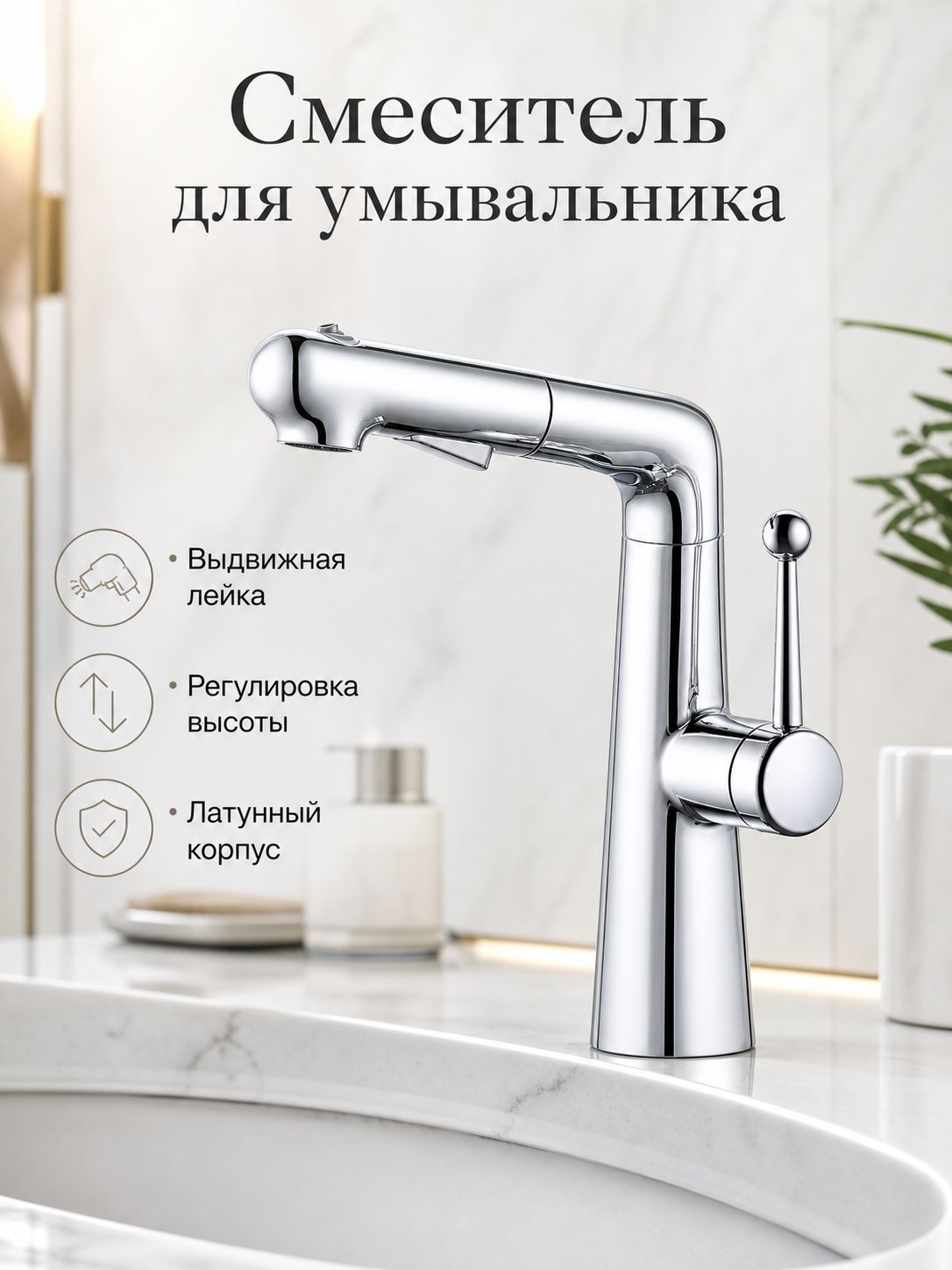 Смеситель для раковины с выдвижной лейкой, хром, медный кран с подъемом и вращением для умывальника