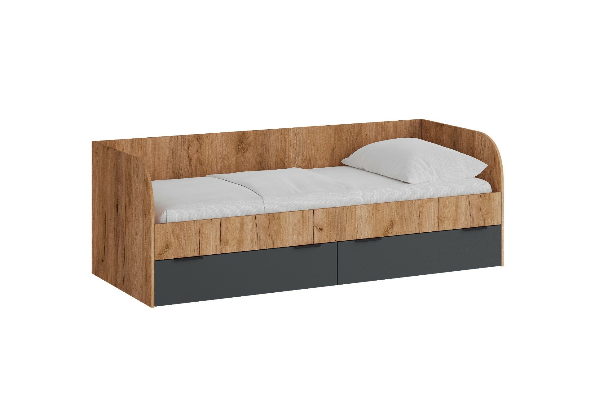 Кровать односпальная, подростковая Лигия, Легкомаркет, с ящиками, размер 90х200, дуб крафт золотой и графит