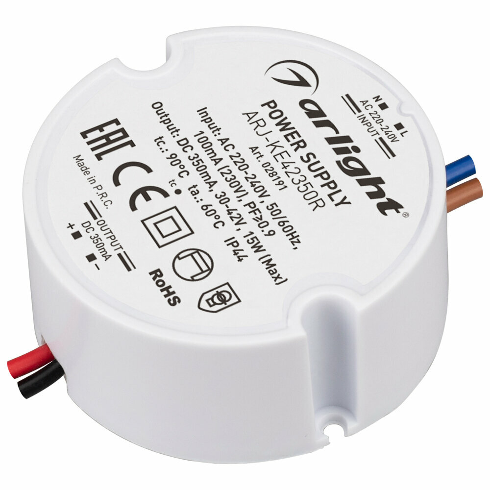028191 Блок питания ARJ-KE42350R (15W, 350mA, PFC) (ARL, IP44 Пластик)