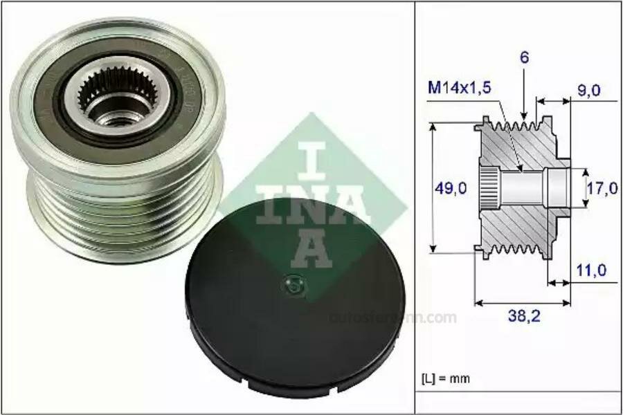 INA 535026810 шкив генератора!\ Renault Clio 1.4-1.6 05>/Megane 1.5DCi 02>, Nissan Micra 1.5DCi 03>