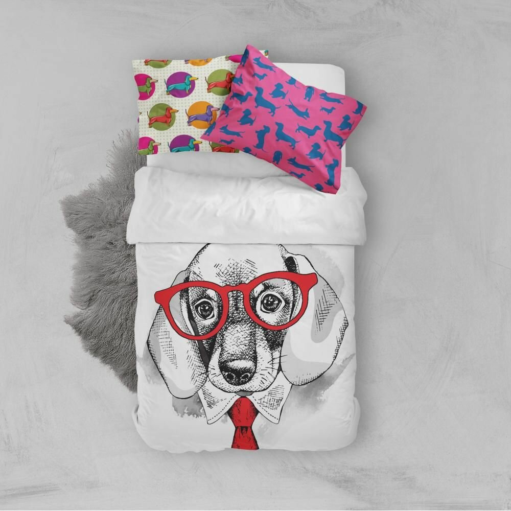 Арт комплект постельного белья Такса, Евро, Пододеяльник 200/200, наволочки 70/70