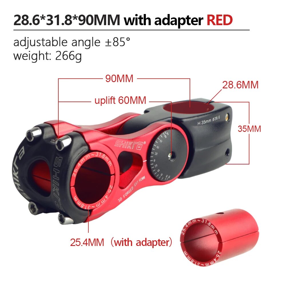 SHIKRA SK01 Велосипедный вынос руля 90/110/145 мм черный/красный Красный, 25.4X28.6x90 Red