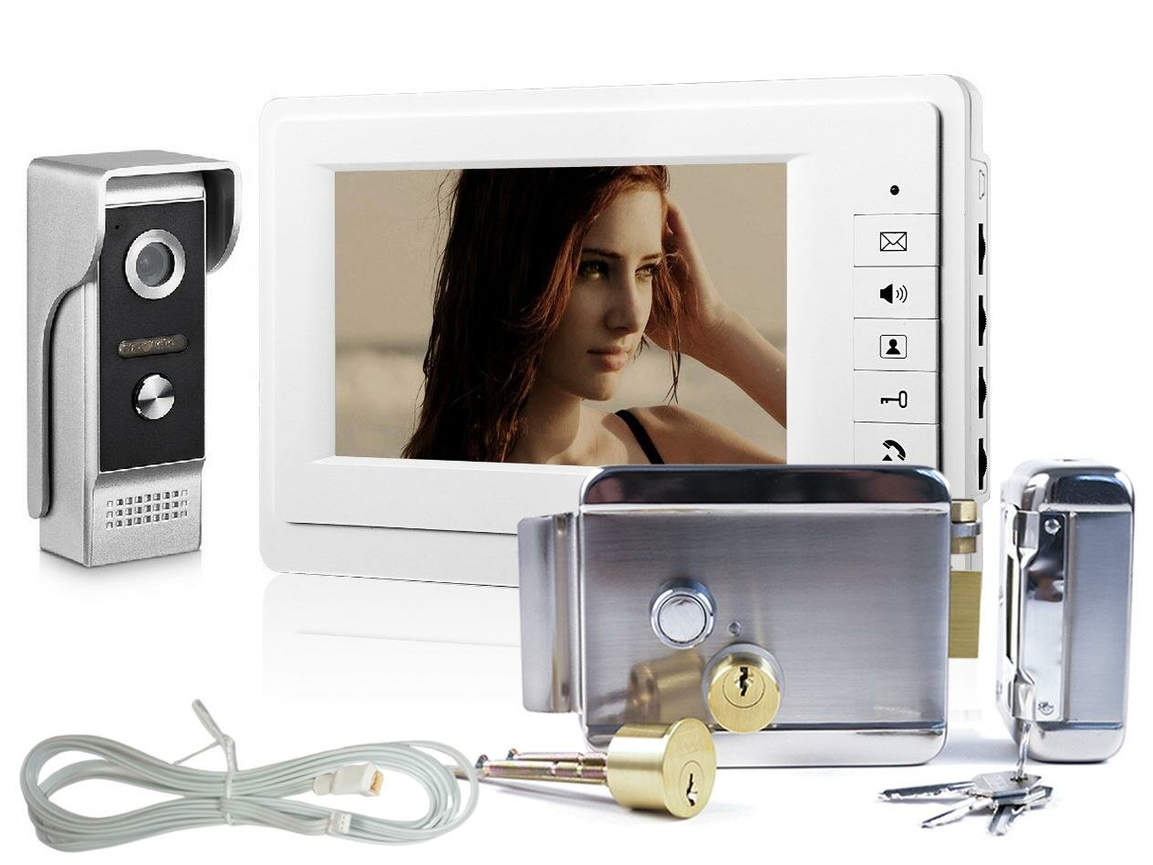 Комплект видеодомофон цветной и замок: EP-7400 и Anxing Lock-AX042 (I32644KO) - электрозамок с домофоном на калитку в дом