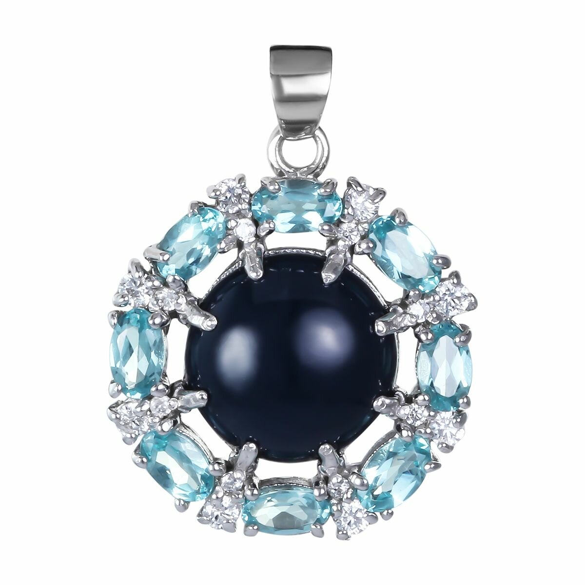 Подвеска, серебро, 925 проба, родирование, фианит, оникс, турмалин