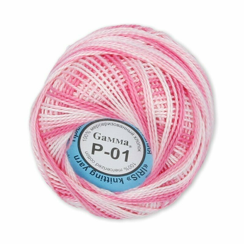 Пряжа Gamma Ирис меланж 100% хлопок 10 шт. х 10 г Р-01 розовый-белый