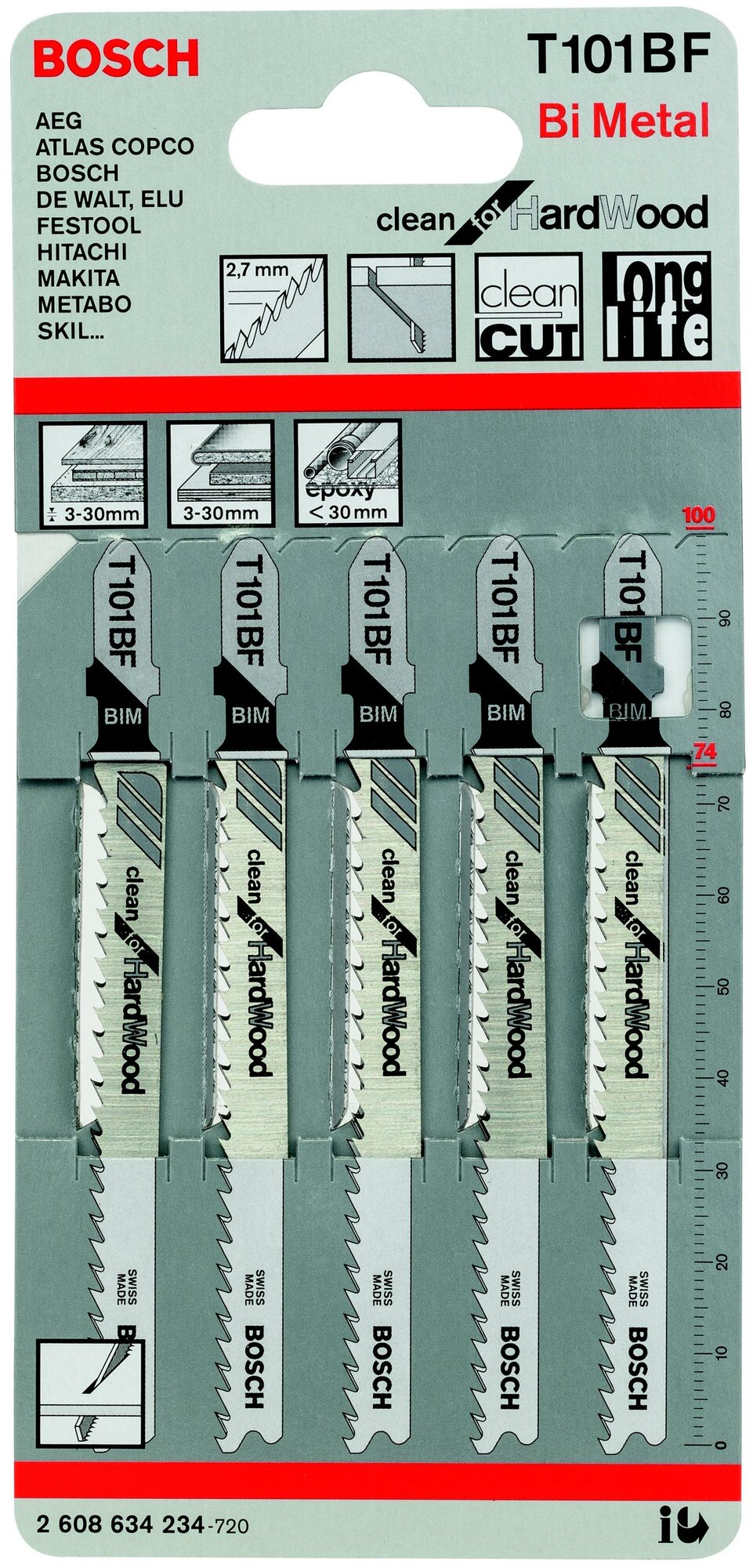Пилка для лобзика Bosch 2608634234 5 лобзиковых пилок T 101 BF, BIM