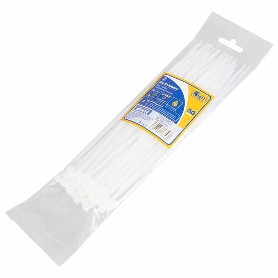 Хомут (стяжка) нейлоновый 3,6200 белый (уп-ка 50 шт) KRAFT KT880604