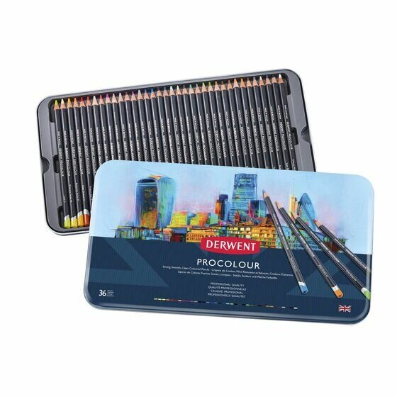 Набор цветных карандашей, DERWENT PROCOLOUR 36 штуки в металлической коробке