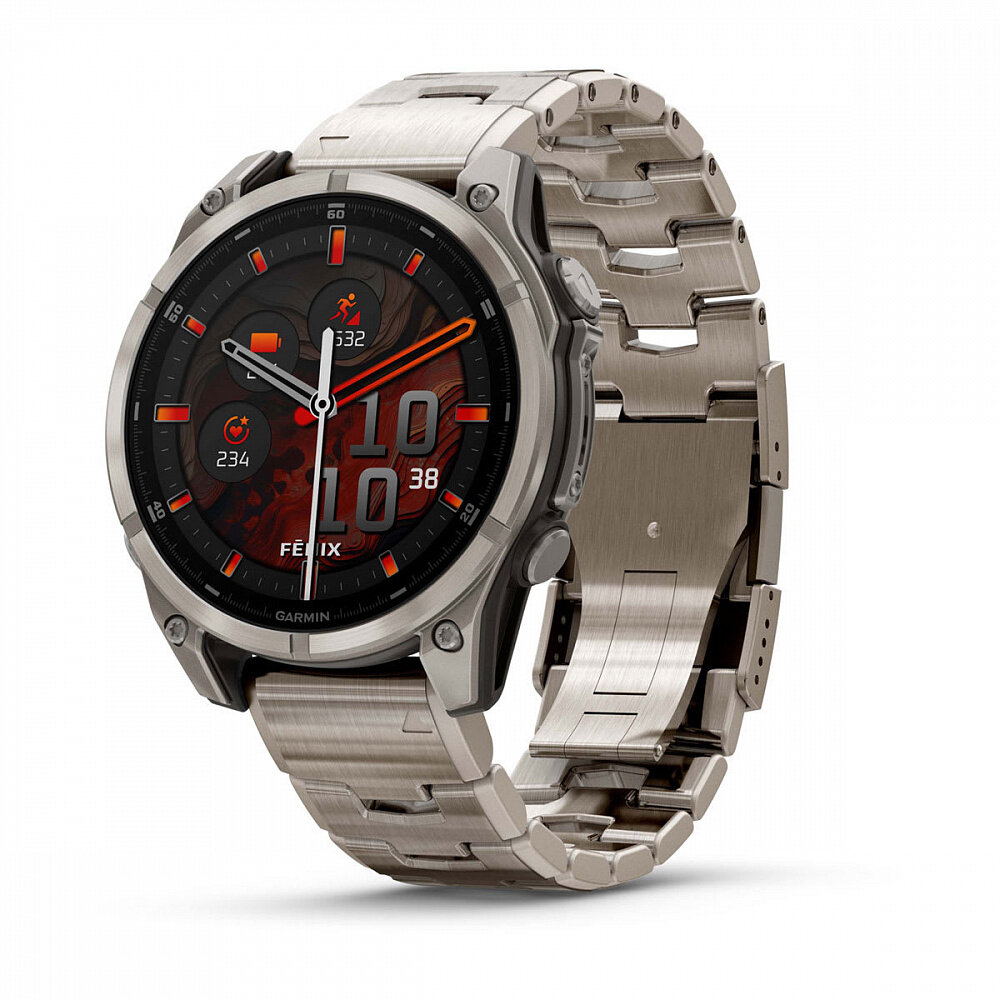 Смарт-часы мужские Garmin Fenix 8, 47mm AMOLED Sapphire Titanium, светло-серый титановый браслет, 010-02904-40, Европа